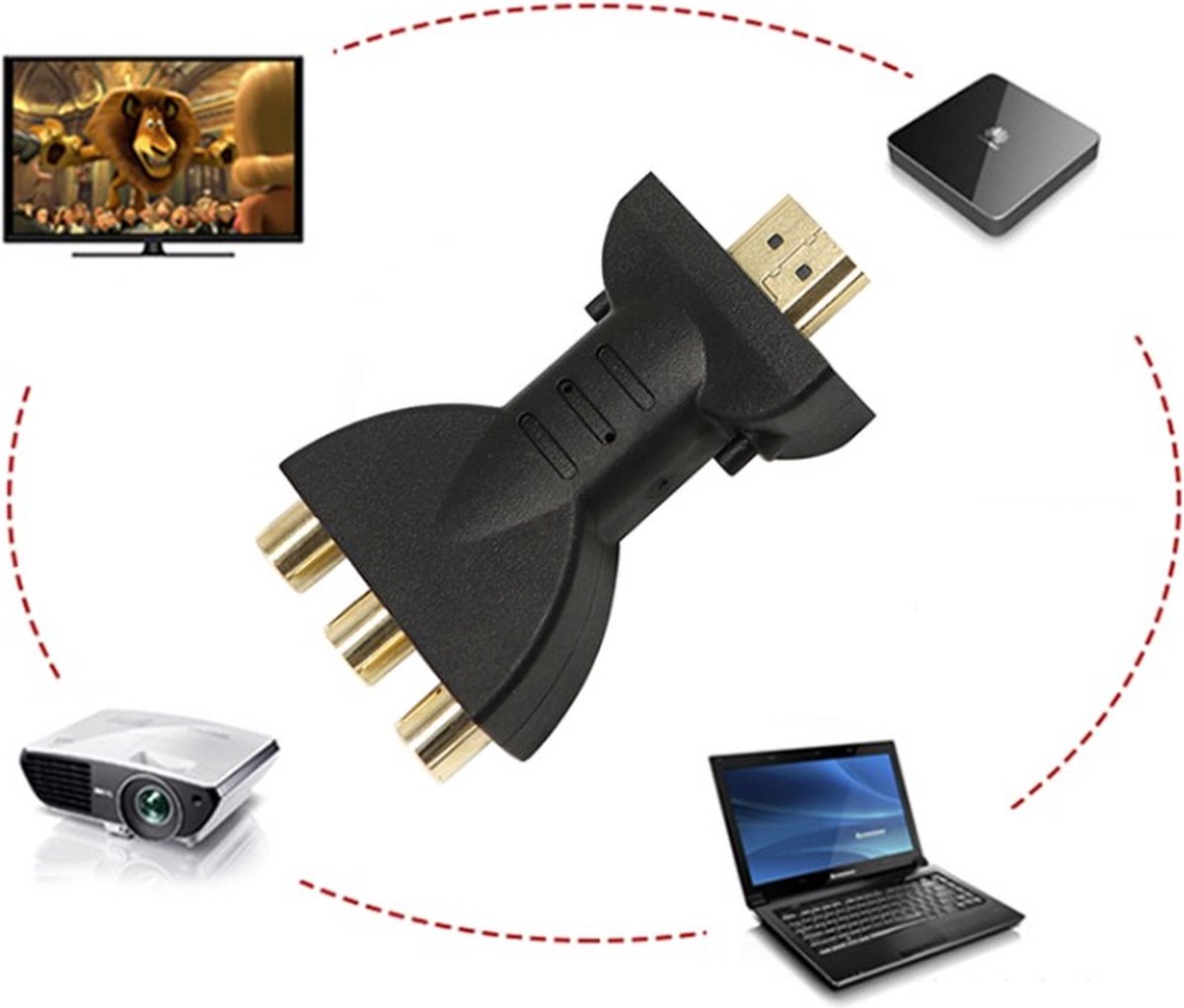 Vergulde HDMI naar 3 RCA (rood groen blauw) RGB Video Audio Adapter AV ...
