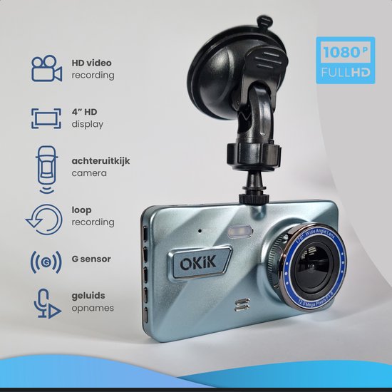 OKIK Dual Dashcam voor auto – FullHD 170° met Nachtvisie, Loop ...