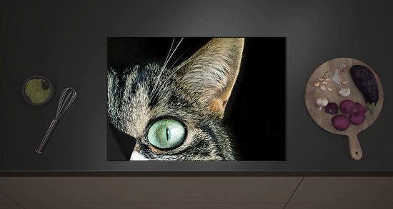Inductie Beschermer - Close-up van Kattenhoofd met Groene Ogen - 70x52 ...