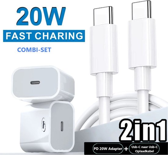 Adaptateur PD 20W avec câble USB-C - 1 mètre - Wit - Chargeur et câble ...
