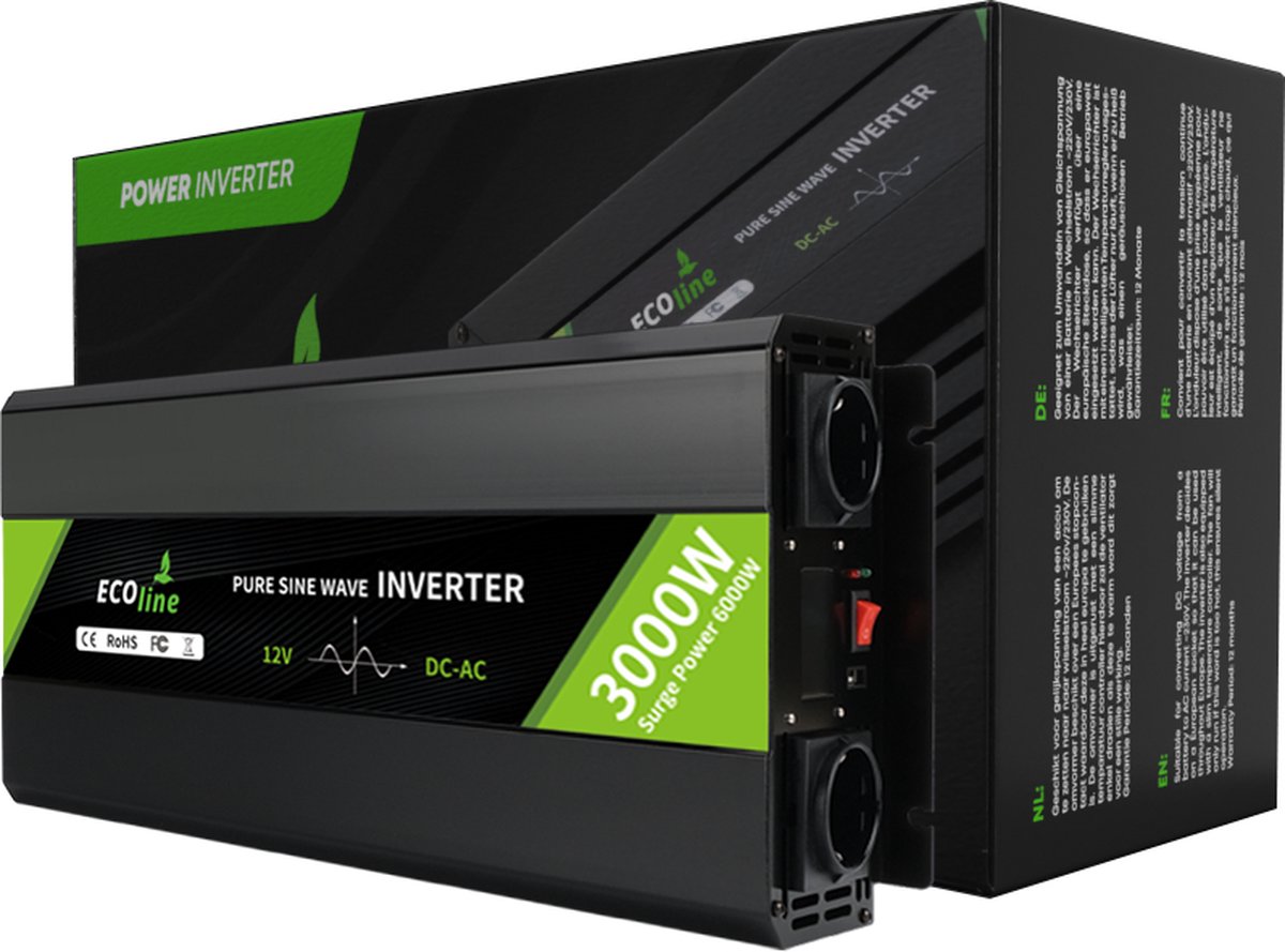 EcoLine - Omvormer 12V Naar 230V - 3000w Vermogen 6000w Piek- Zuivere ...