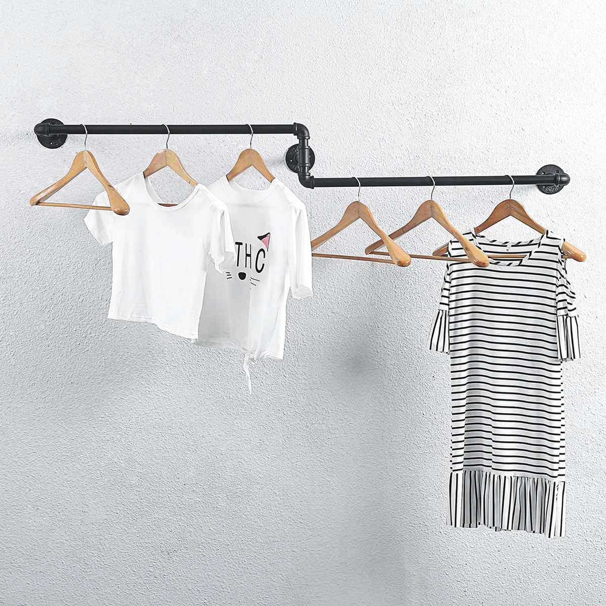 QUVIO Kledingrek voor aan de wand - Industrieel Kledingrek ...