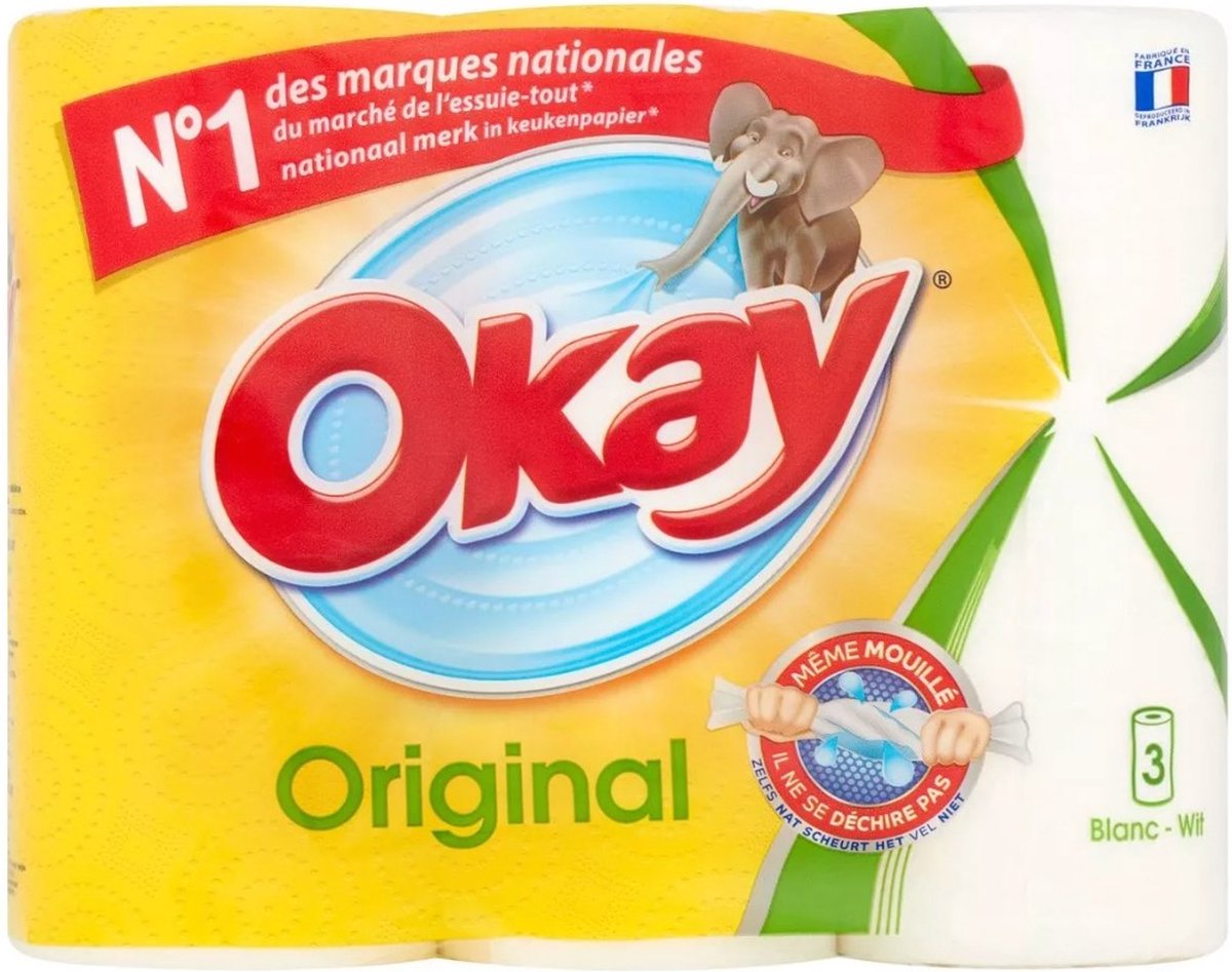OKAY Original keukenrol/keukenpapier 12 rollen + vouwkrat 25L ...