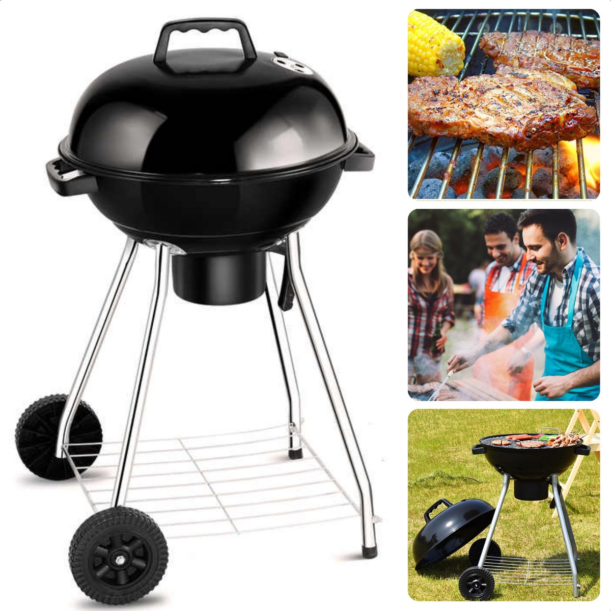 Barbecue à Charbon de bois rond de Luxe Cheqo® - Grille de cuisson 45 ...