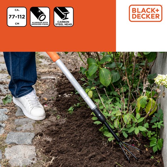BLACK+DECKER Cultivator - Telescopische Steel 77 - 112 CM - 3 Tanden - Aluminium/... | bol