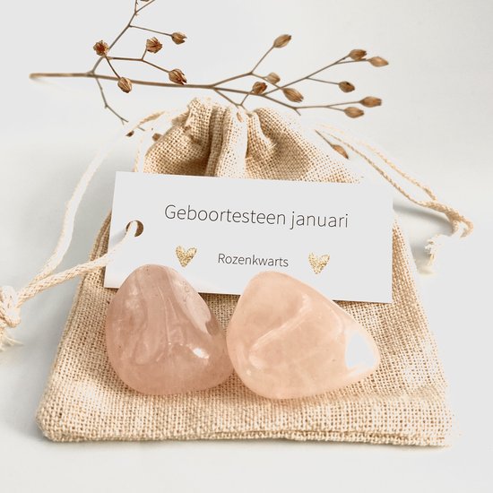 Geboortesteen januari - Rozenkwarts (zakje, cadeau, persoonlijk ...