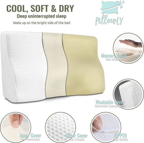 Contour Memory Foam hoofdkussen, orthopedisch, nek- en schouderpijnverlichting -... | bol
