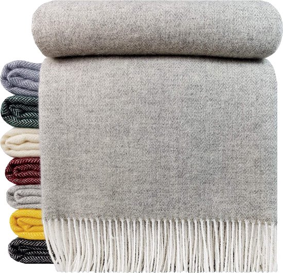 Wollen Plaid - OSLO - Lichtgrijs (140x200cm) 100% Wol - ECO Deken ...