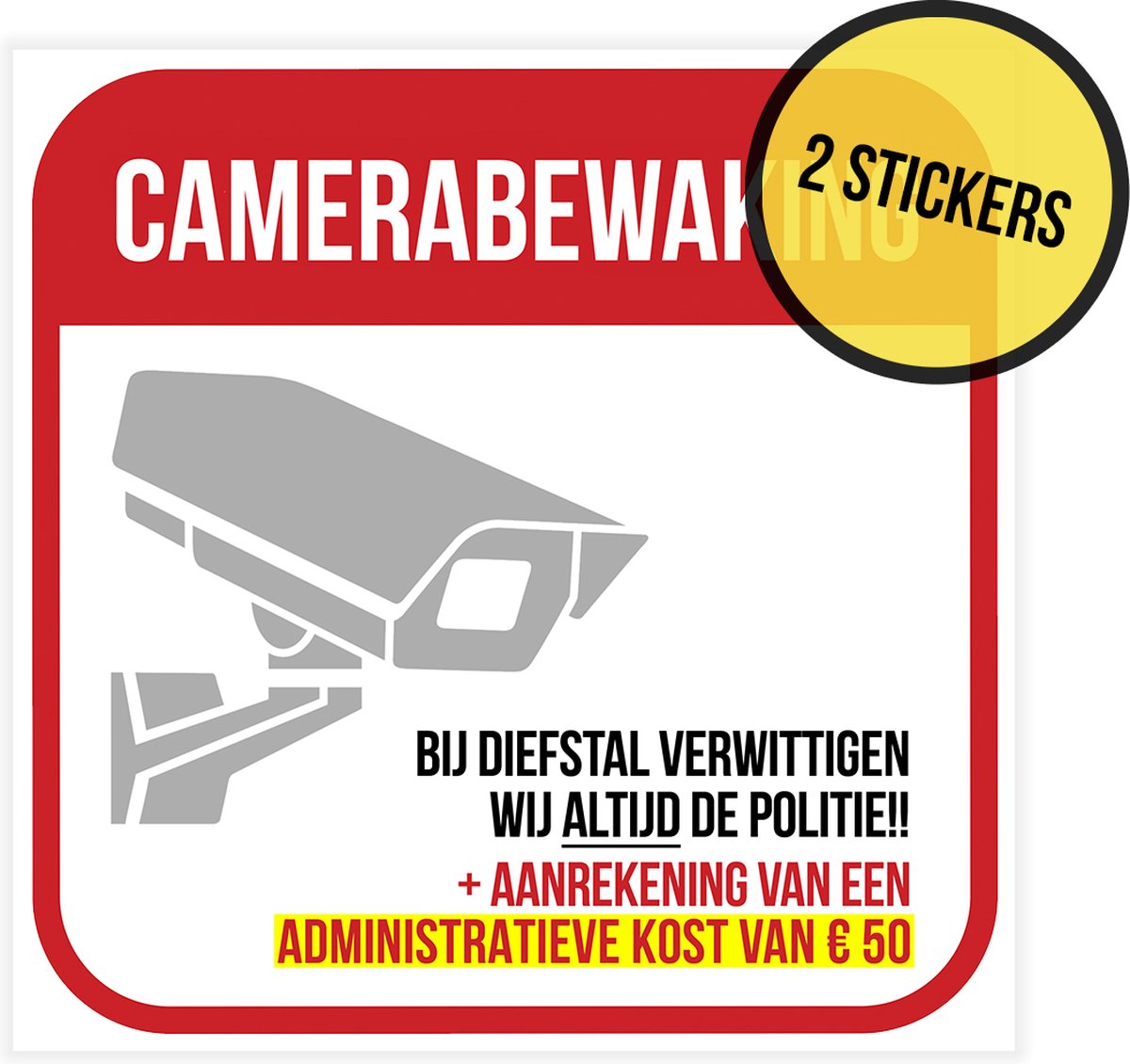 Stickers | Pictogram | 2 stuks | "Camerabewaking - Bij diefstal ...