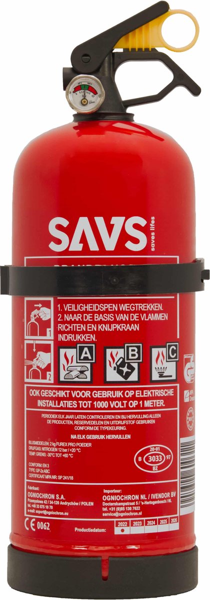 SAVS® Brandblus box - Poeder middel - Brandblusser poeder 2 kg ...