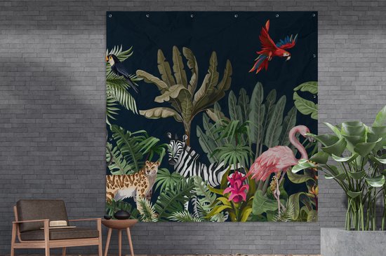 Tuin poster Jungle - Planten - Dieren - Kinderen - Flamingo - Zebra ...