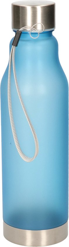 Waterfles/drinkfles/sportfles - blauw - kunststof - rvs dop - 600 ml | bol