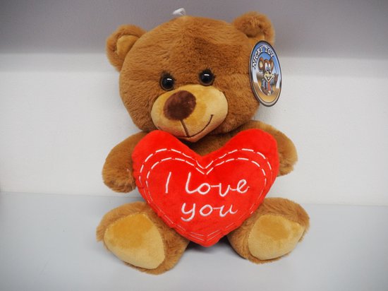 Knuffel beer valentijn met hart I Love You bruin - 30cm | bol