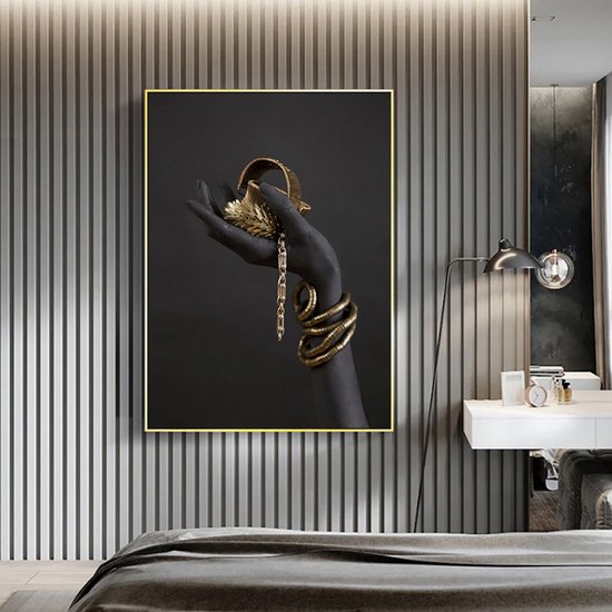 Allernieuwste.nl® Canvas Schilderij * Zwarte Arm met Gouden Sieraden * - Kunst aan je... | bol.com