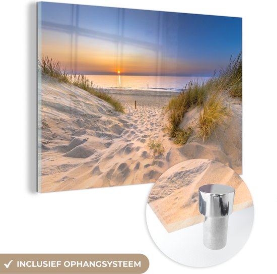Glasschilderij - Acrylplaat - Strand - Duinen - Zonsondergang - Glasschilderij zee -... | bol