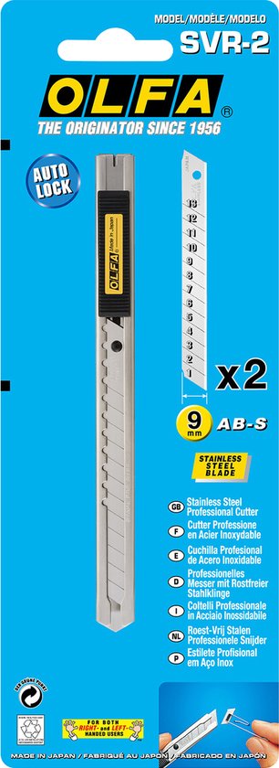 Olfa SVR-2 - Cutter - 9mm - Roestvrijstalen handgreep - Blister van 6 | bol.com