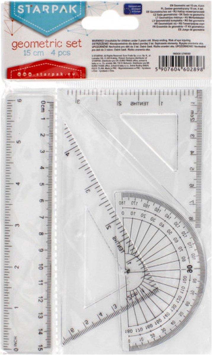 Liniaal Set - 4 stuks - Geodriehoek - Gradenboog - Liniaal - Geocollege ...