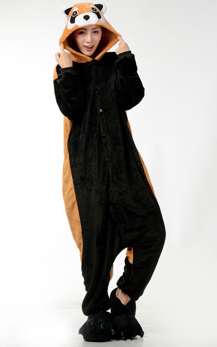 Wasbeer Rode Panda Onesie Pak Kostuum Outfit Huispak Jumpsuit ...