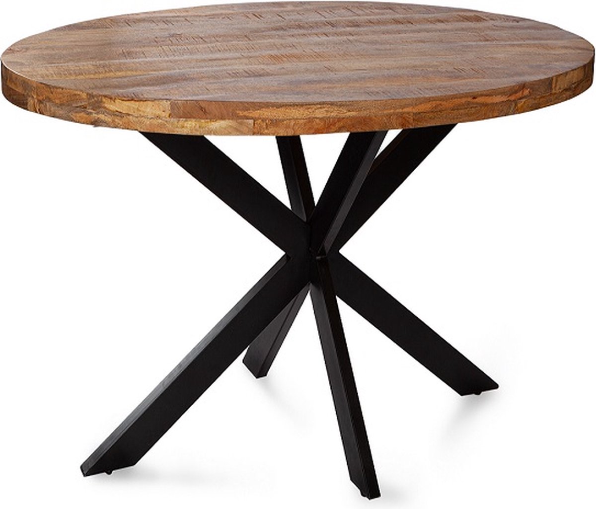 Zita Home - eettafel model Lux rond - 110cm - mangohout - metalen zwarte poot - 3cm... | bol.com