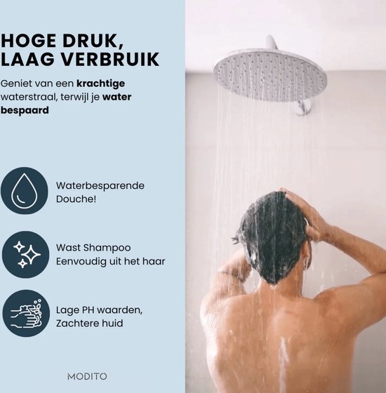 Modito waterbesparende douchekop - Regendouche - 50% waterbesparing - 3 ...