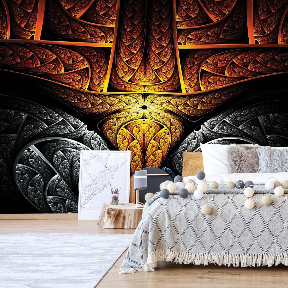 Fotobehang - Vlies Behang - Goud en Zilver Ornament - 254 x 184 cm ...
