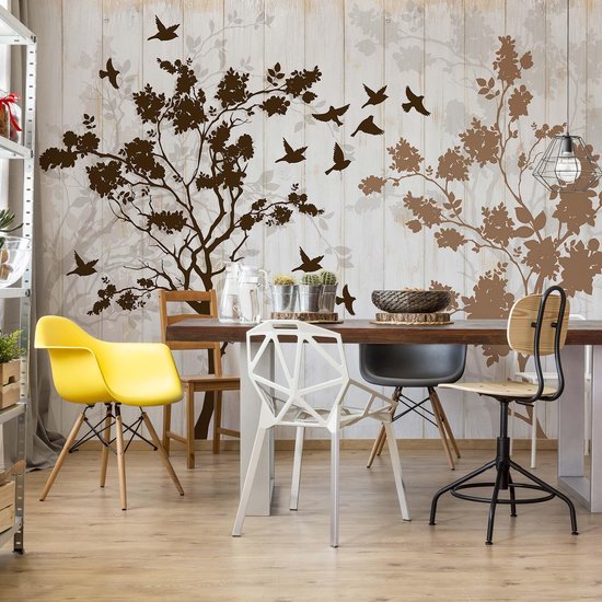 Fotobehang Modern Trees And Birds Silhouette | VEL - 152.5cm x 104cm ...