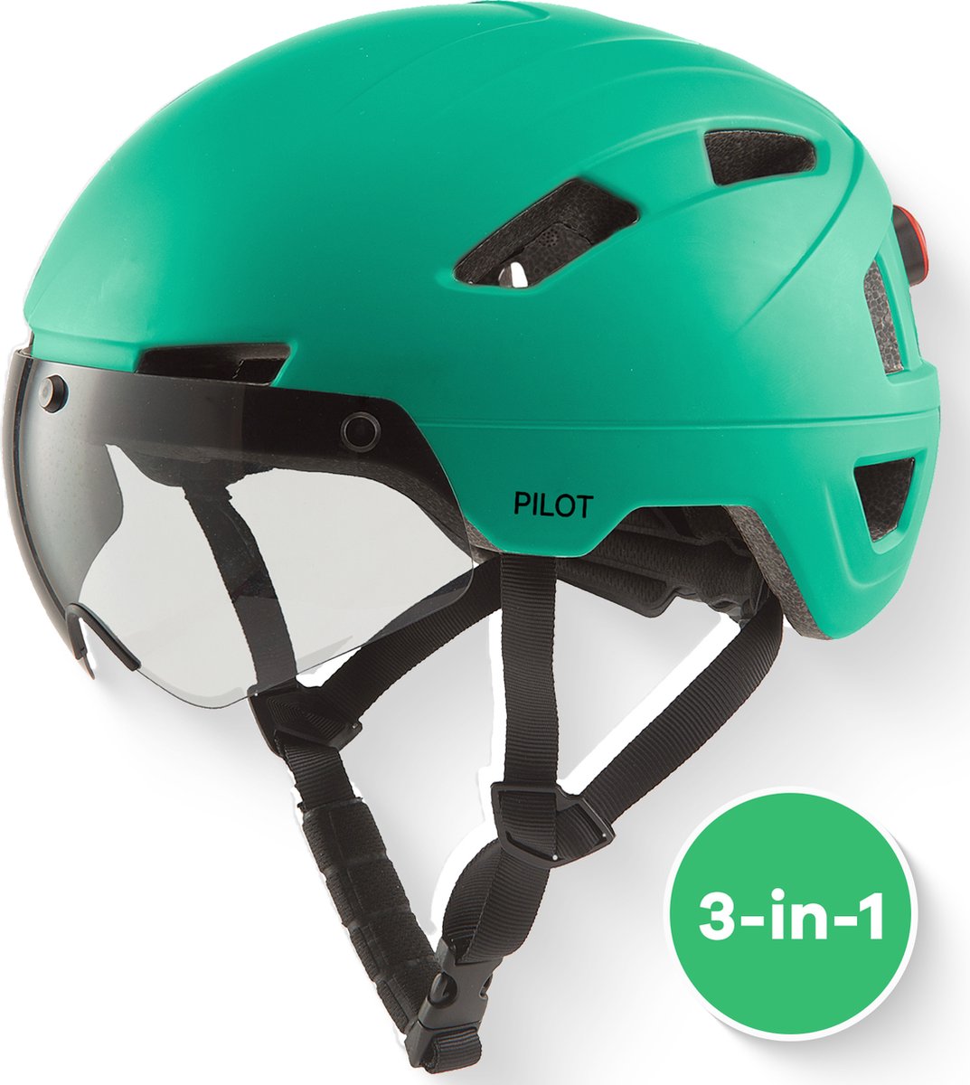 GOOFF® PILOT 3 in 1 Snorscooterhelm met afneembaar vizier - matgroen ...