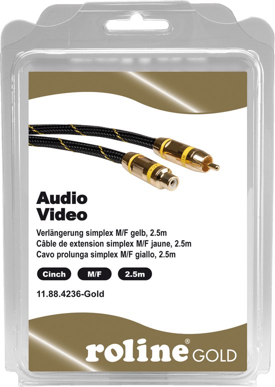ROLINE GOLD Tulp verlengkabel. simplex M/F, Geel, Retail Blister, 2,5 m | bol.com