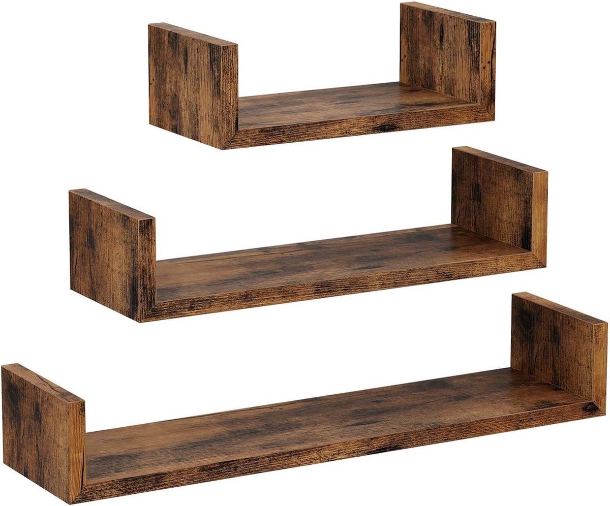 HelloHomy® Wandplanken - Set van 3 - Zwevende plank - Hout - Industrieel ontwerp | bol.com