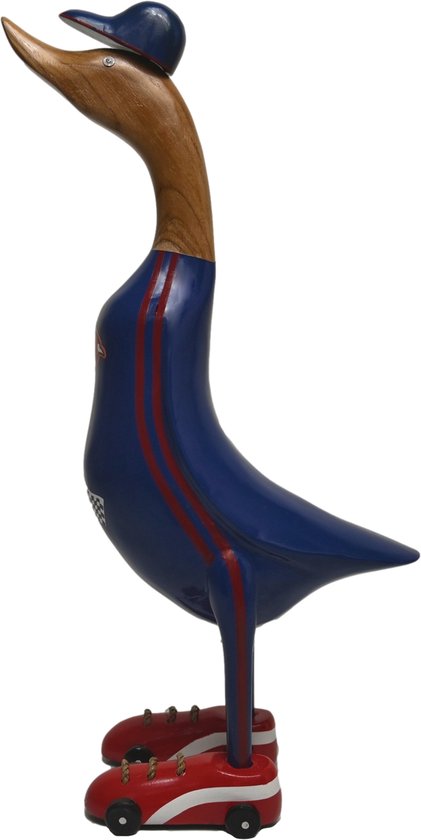 Formule 1 race eend - 25x18x48 - Naturel/blauw/rood - Teak/bamboe | bol