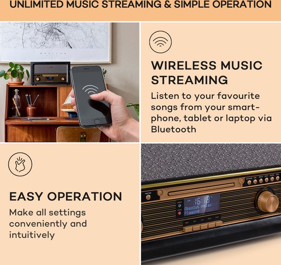 Auna Belle Epoque 1906 DAB retro stereo-installatie radio | DAB radio ...