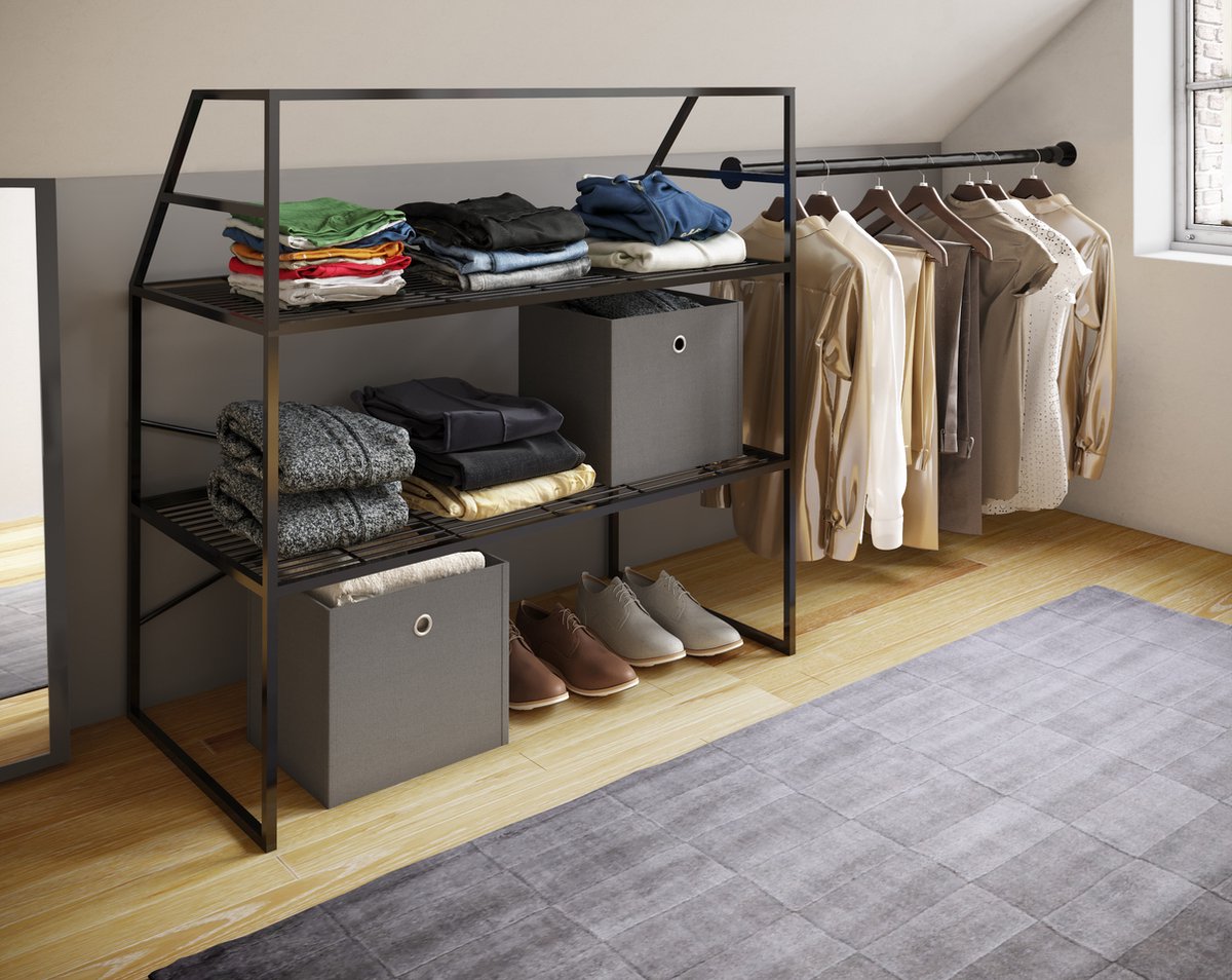 VCM Metalen open garderobe Inloop kledingrek Schuin dak plank Disal ...