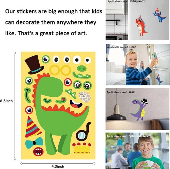 Dino Sticker Puzzel 8 Sheets - Herbruikbare Stickers - Dinosaurussen ...