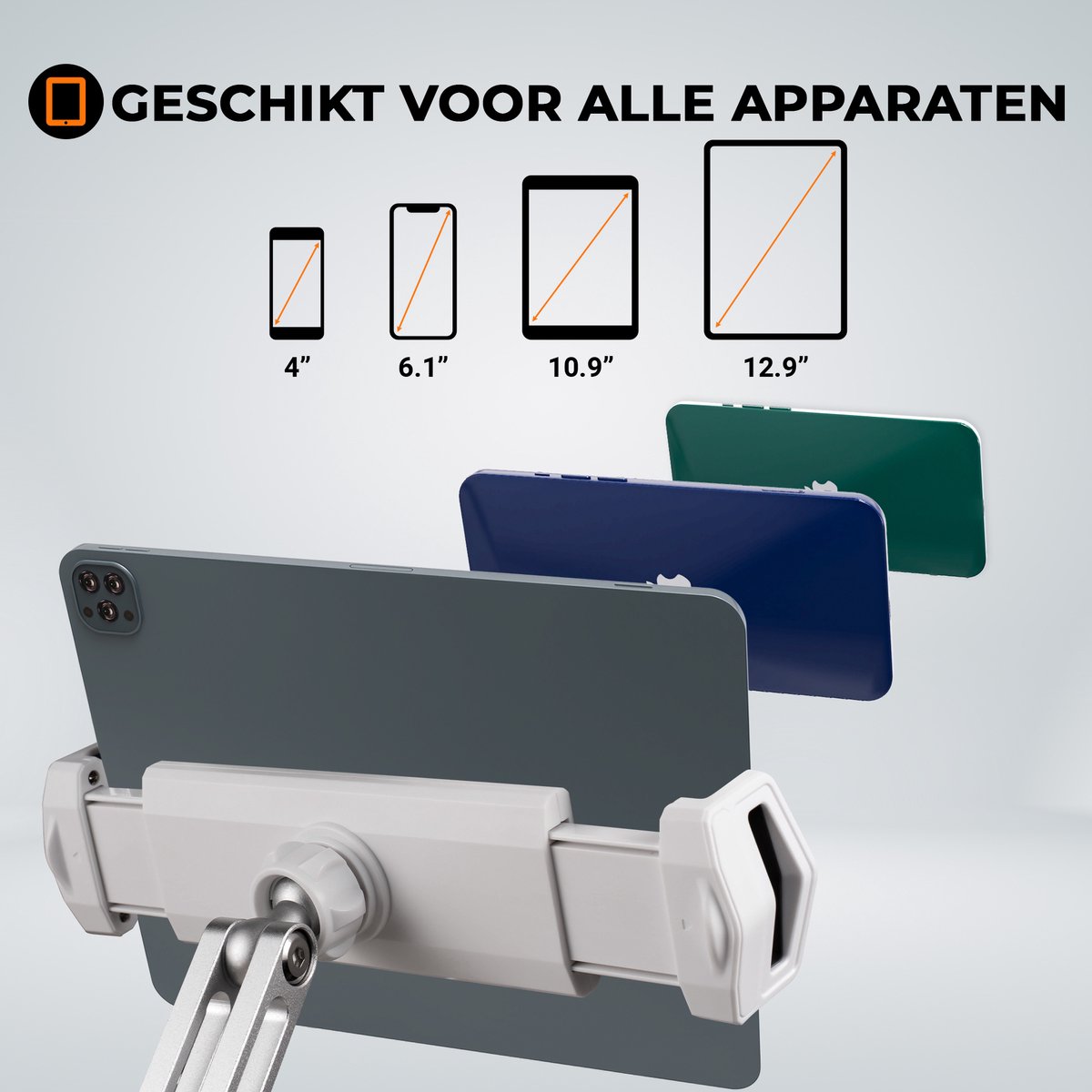 RhinoStand® - Verstelbare mobiel & tablet houder - Zilver - 4 tot 12.9 ...