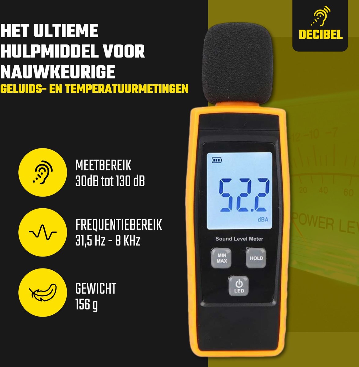 Digitale Decibelmeter 30 dB tot 130 dB - Kleine Db Meter - Geluidsmeter - 31.5 Hz tot... | bol.com