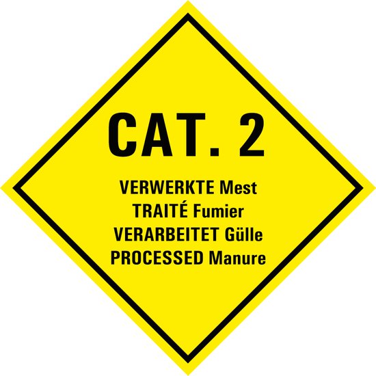 Categorie 2 verwerkte mest sticker met tekst 50 x 50 mm - 10 stuks per ...