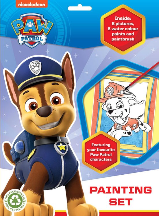 PAW Patrol verfset - Waterverf - PAW Patrol speelgoed - 8 kleurplaten ...