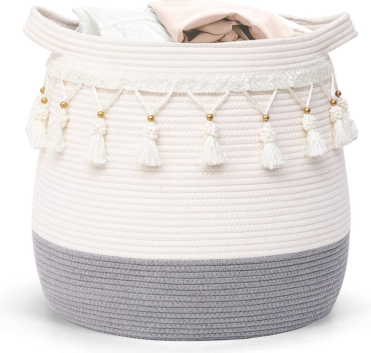 Grote mand van katoenen touw, geweven opbergmand voor speelgoed, was ...