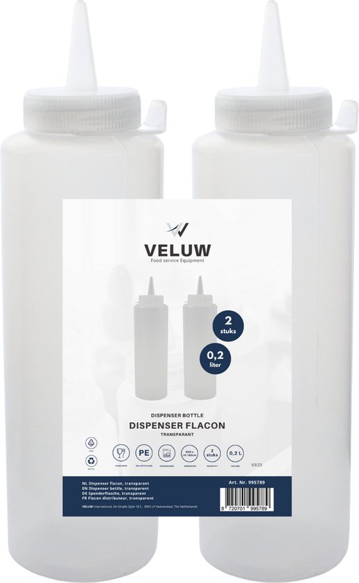 Veluw Dosing Bottle Squeeze Bottle Transparent - 200ml - Ø5x (H) 18.5cm ...