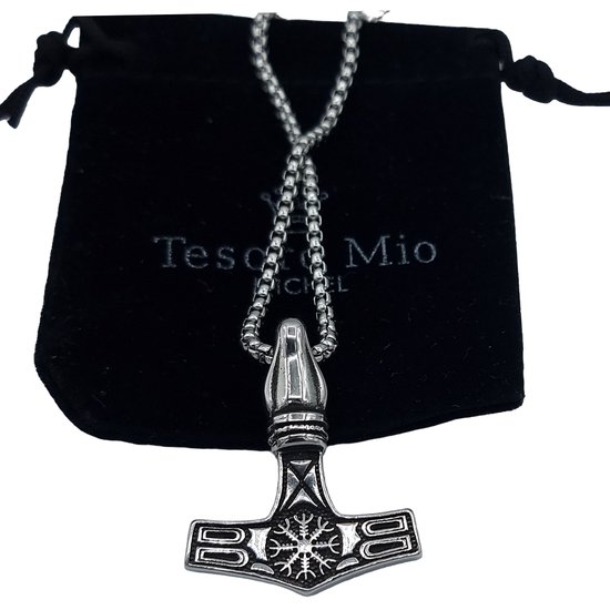 Tesoro Mio Michel – Stoere Viking Ketting - Hamer Met Helm of Awe & Kop ...
