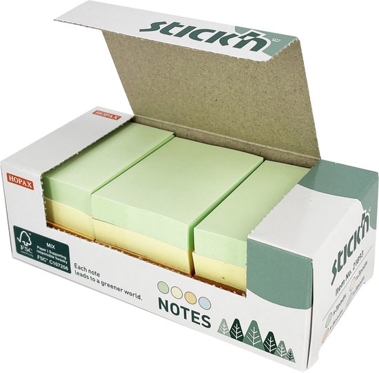 Stick'n Kleine sticky notes - FSC - 4 pastel kleuren - 38x51mm - 12 ...