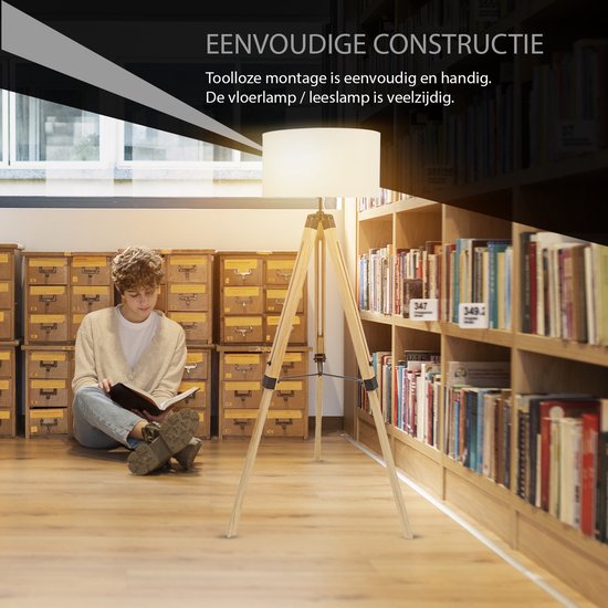 MaxxHome Vloerlamp Elly - Staande lamp - Leeslamp - Driepoot - Hout ...