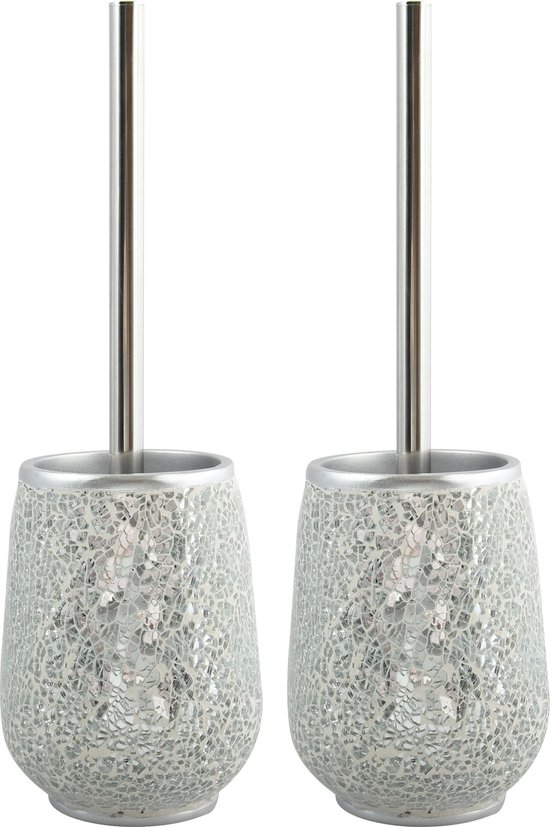 MSV Toilet/wc-borstel houder - 2x Scarlett - kunststeen - zilver ...