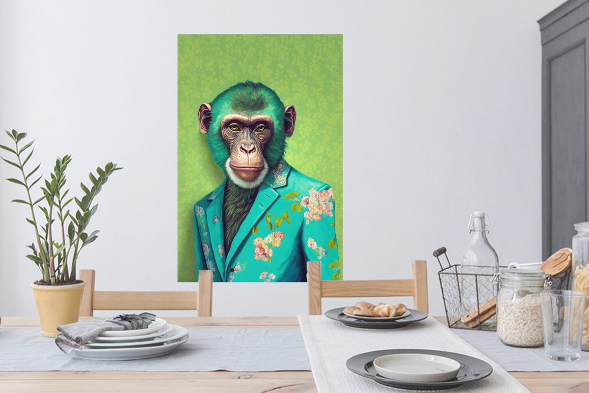 Muurstickers - Sticker Folie - Aap - Colbert - Bloemen - Neon - Portret - 60x90 cm -... | bol.com