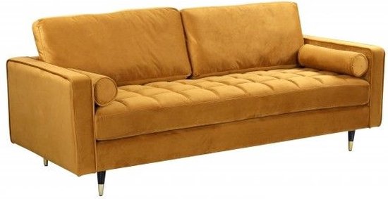 Design 3-zits loungebank COSY VELVET 220cm mosterdgeel fluwelen ...