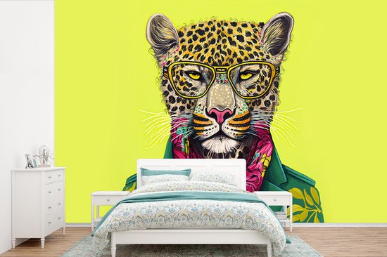Behang - Fotobehang Panter - Dier - Bril - Kleuren - Breedte 525 cm x ...