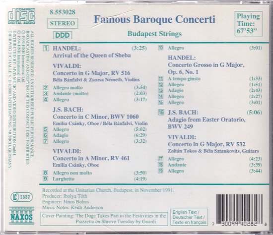 Famous Baroque concerti - Handel, Vivaldi, Bach - Budapest Strings, Budapest Strings |... | bol