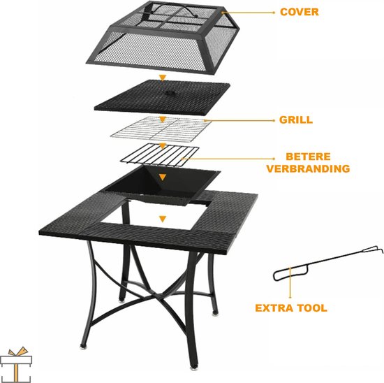 Happyment BBQ tafel - 2in1 - Tuintafel en barbecue - Vuurkorf of ijsbak ...