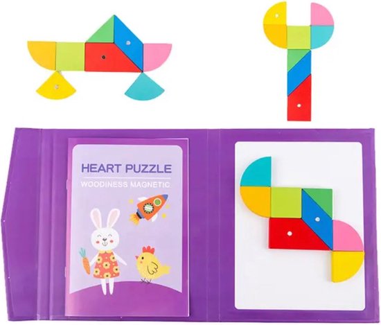 Tangram Puzzel - Hart - Paars - 96 Puzzels - Magneetboek - Houten ...
