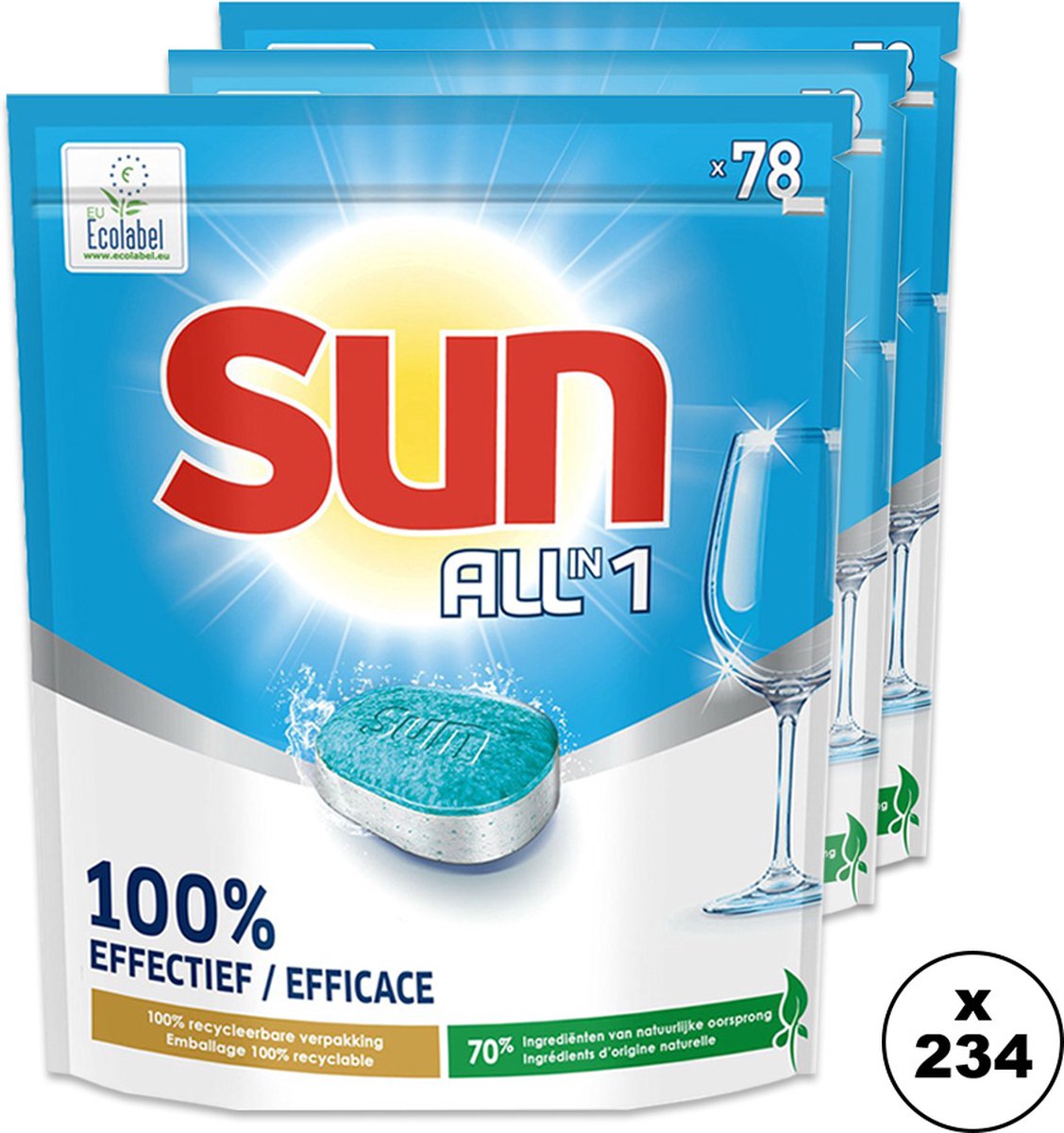 Sun - Vaatwastabletten - All-in-1 - Regular - 100% oplosbaar ...